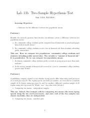 Lab13b Two Sample Test Solutions Pdf Lab 13b Two Sample Hypothesis