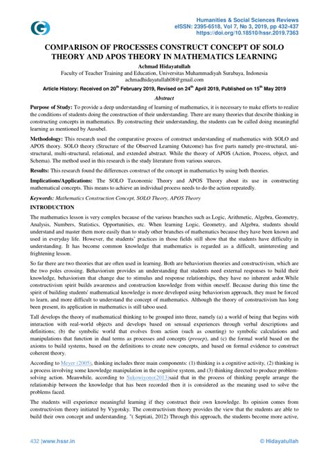 Pdf Comparison Of Processes Construct Concept Of Solo Theory And Apos Theory In Mathematics
