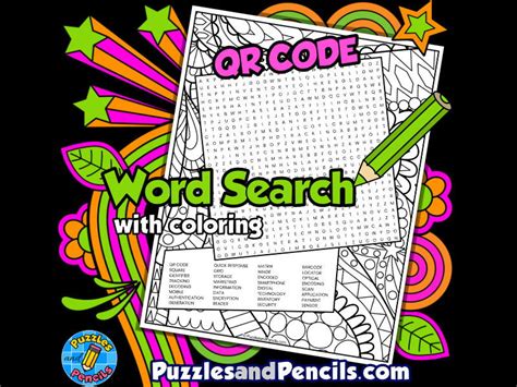 Qr Codes Word Search Puzzle Activity With Colouring Computer Science Teaching Resources