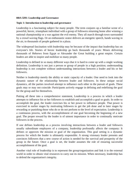 Bba 3201 Leadership And Governance Notes University Of Nairobi Elimu Cloud Notes Exams