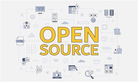 Open Source Concept With Icon Set With Big Word Or Text On Center Stock