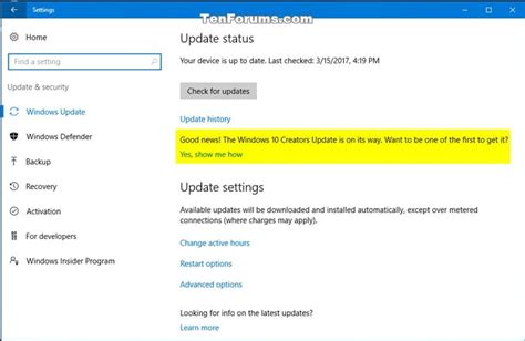 Remove Windows 10 Creators Update Message In Windows Update Tutorials