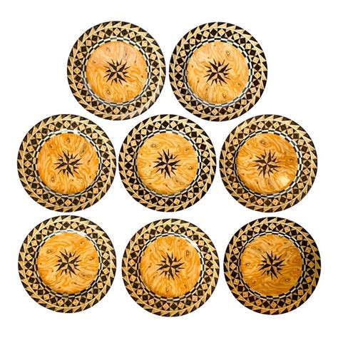 Vintage Emilio Bergamin Taitu Italy Legno Faux Bois Compass Dinner Plates Set Of 8 Chairish