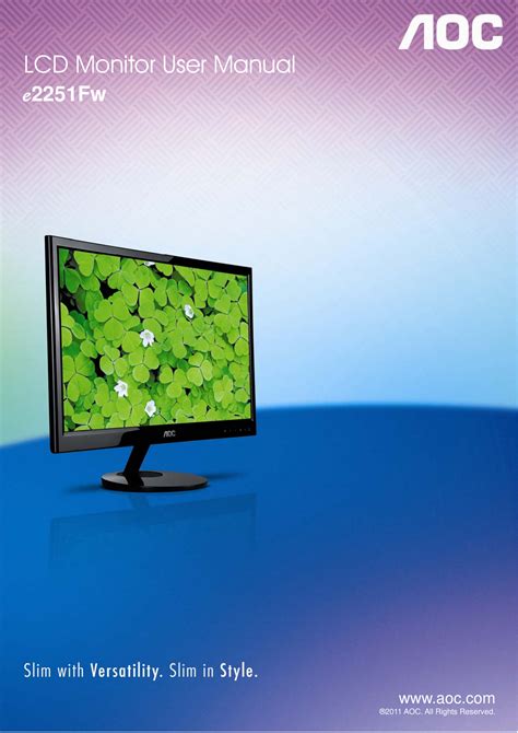 Aoc Widescreen Lcd Monitor E2251Fwu Users Manual E2251Fw English 20110401