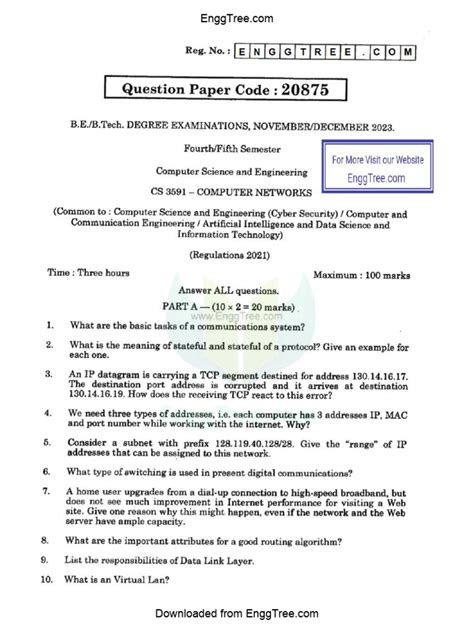 Cs3591 Computer Networks Nov Dec 2023 Question Paper Download Pdf