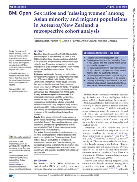 Pdf Sex Ratios And Missing Women Among Asian Minority And Migrant