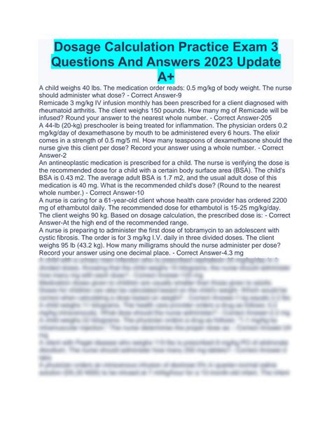 SOLUTION Dosage Calculation Practice Exam Questions And Answers A Studypool