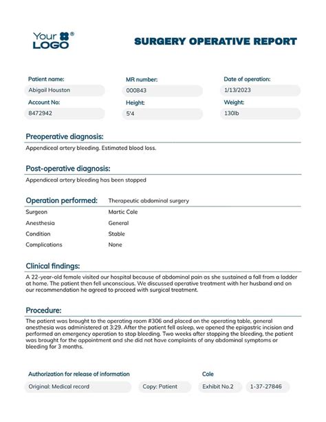 Surgery Report Template Content Calendar Template