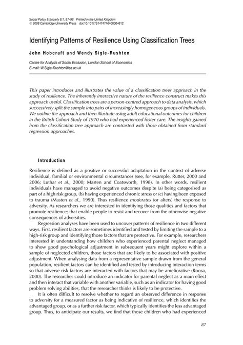 pdf identifying patterns of resilience using classification trees