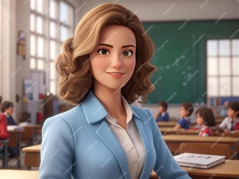Premium Photo A Cartoon Of A Female Teacher In Front Of A Classroom