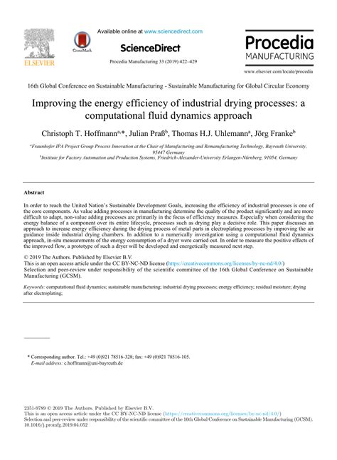 Pdf Improving The Energy Efficiency Of Industrial Drying Processes A Computational Fluid