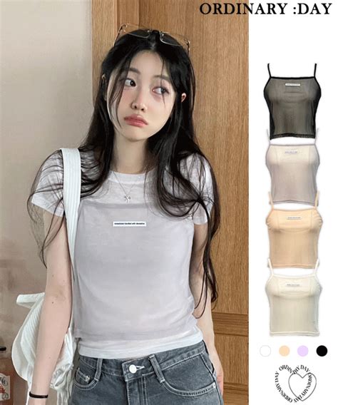 4color 허니비 레이어드 시스루 레터링 뷔스티에 슬리브리스 나시 에이블리