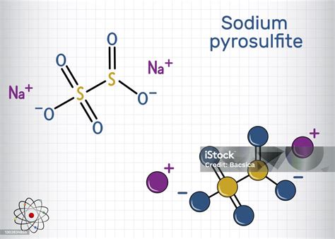 나트륨 메타비술피테 피로술피테 나트륨 디설피테 나트륨 분자 그것은 소독제 항산화제 방부제 식품 첨가제 E223입니다 케이지에 종이 시트 0명에 대한 스톡 벡터 아트 및 기타