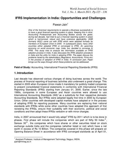 Pdf Ifrs Implementation In India Opportunities And Challenges