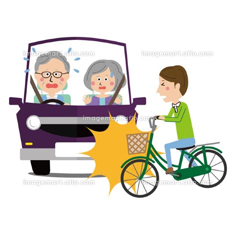 ポップ 車と自転車の接触事故のイラスト素材 [181383909] イメージマート