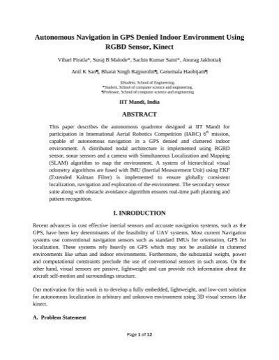 Autonomous Navigation In Gps Denied Indoor Environment Using