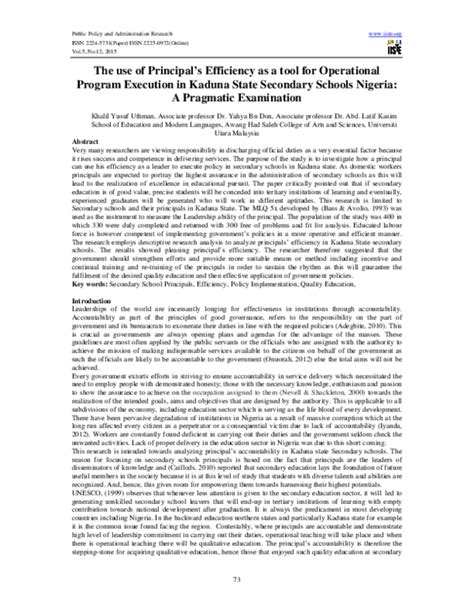 Pdf The Use Of Principals Efficiency As A Tool For Operational