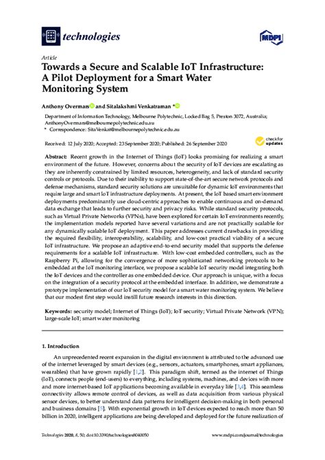 Pdf Towards A Secure And Scalable Iot Infrastructure A Pilot Deployment For A Smart Water