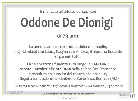 Oddone De Dionigi Necrologi Online E Annunci Funebri