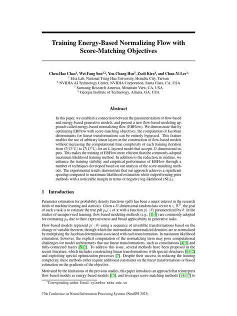 Neurips 2023 Training Energy Based Normalizing Flow With Score Matching Objectives Paper