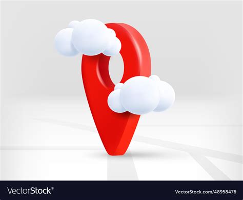 Red Navigation Pin With Road Map And Clouds 3d Vector Image