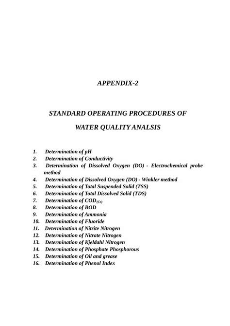 PDF APPENDIX STANDARD OPERATING APPENDIX STANDARD OPERATING PROCEDURES OF WATER QUALITY