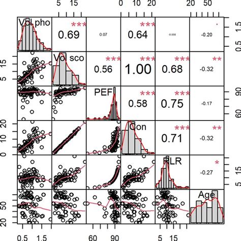 correlation matrix chart for the variables vol pho vol sco pef con
