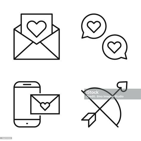 발렌타인 데이 개념 메시지 화살표 큐피드 흰색 배경에 분리된 벡터 그림의 편집 가능한 세트 아이콘 프레젠테이션 웹 사이트 또는