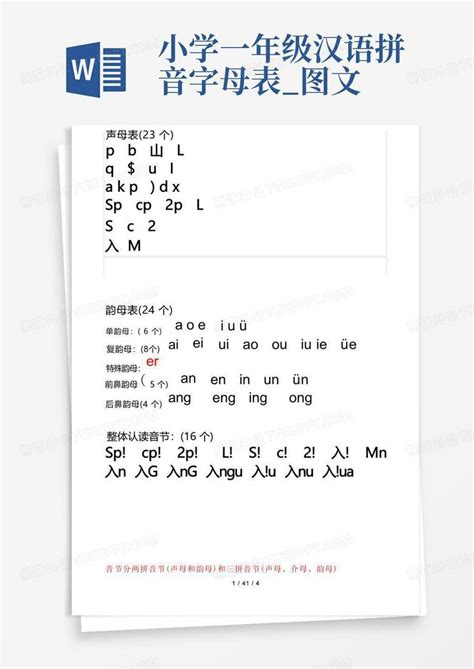 小学一年级汉语拼音字母表 图文word模板下载 编号qodzkwgn 熊猫办公