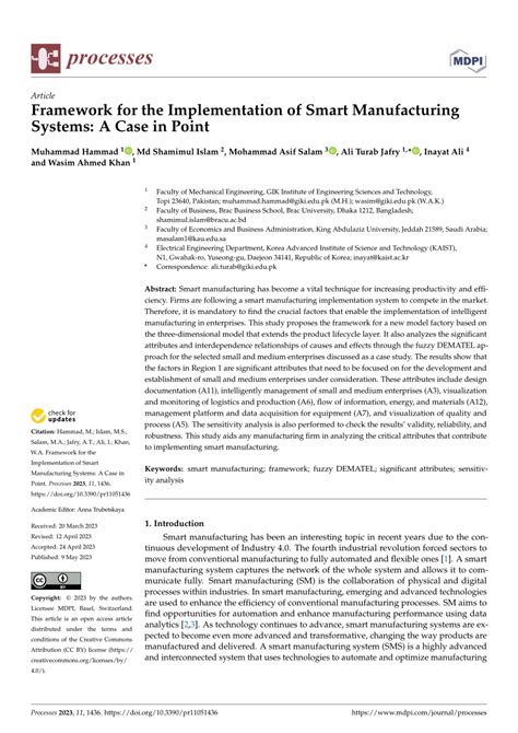 Pdf Framework For The Implementation Of Smart Manufacturing Systems A Case In Point