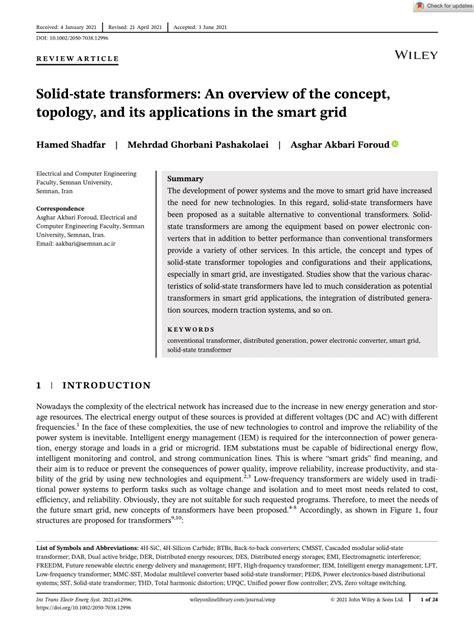 Pdf Solid‐state Transformers An Overview Of The Concept Topology And Its Applications In