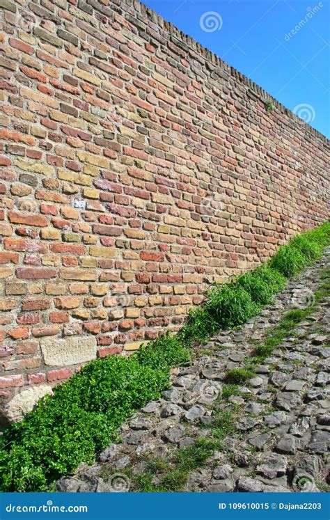 Medieval Brick Wall Kalemegdan Belgrade With Paving Stone Stock Image