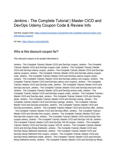 Jenkins The Complete Tutorial Master Cicd And Devops Udemy Coupon And Review Pdf