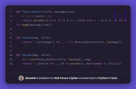 Dandeks Solution For Rail Fence Cipher In Python On Exercism