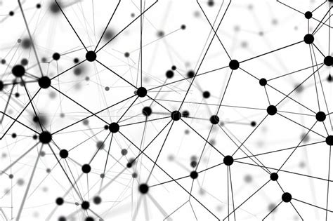 Abstract Black And White Network Of Connected Dots And Lines On White Background Stock