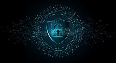 A Digital Security Concept Featuring A Shield With A Padlock At Its Center Stock Illustration