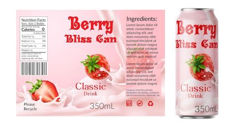 Dise O De La Etiqueta De La Lata De La Bebida De Fresa Vector Premium