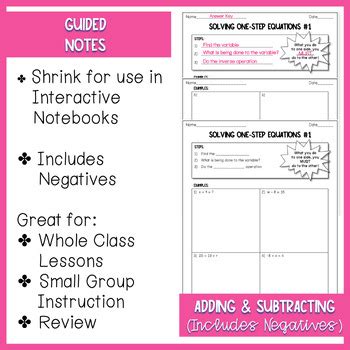 Solving Equations 1 Adding Subtracting Guided Notes TPT