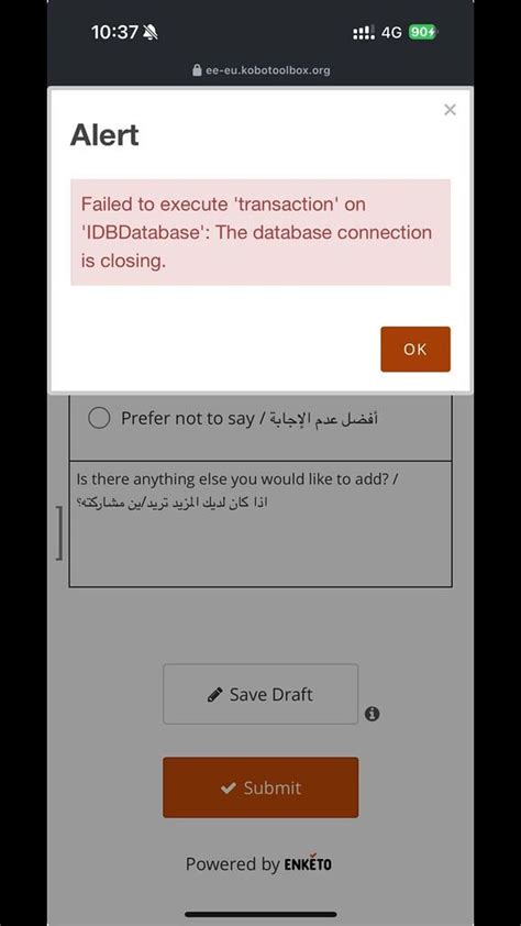 Error On Survey Failed To Execute Transaction On Idbdatabase The Database Connection Is