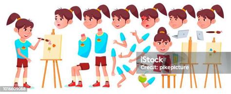 여자 여 고생 아이 벡터입니다 고등학교 아이입니다 애니메이션 만들기 세트입니다 감정 제스처를 얼굴 아동 학생입니다 제목 영리 하 고 공부입니다 대 한 배너 전단지 웹 디자인