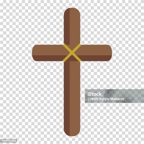 갈색 나무 십자가 노란 실 희망 기억 무덤 편평한 디자인 간단한 이미지 만화 작풍으로 뜨개질을 했다 종교와 신앙 개념 비즈니스 및 광고를 위한 벡터 라인 아이콘 갈보리에