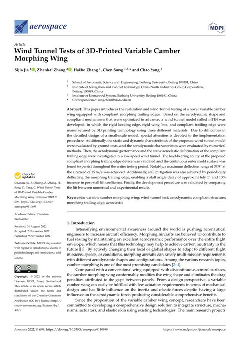 Pdf Wind Tunnel Tests Of 3d Printed Variable Camber Morphing Wing
