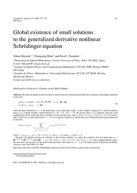 Pdf Global Existence Of Small Solutions To The Generalized Derivative