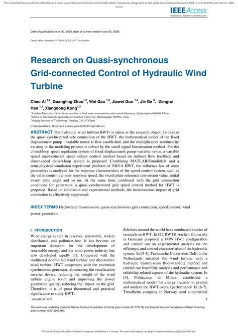 Pdf Research On Quasi Synchronous Grid Connected Control Of Hydraulic