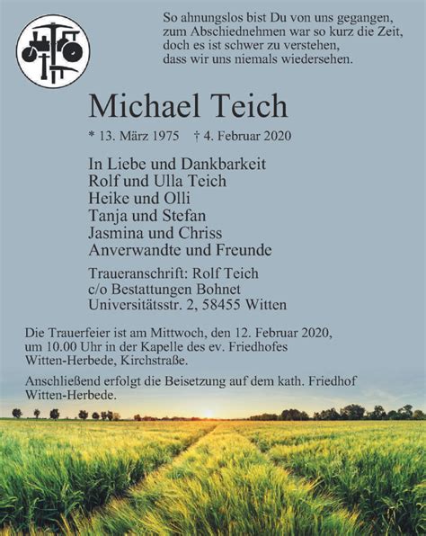 Traueranzeigen Von Michael Teich Trauer In Nrwde