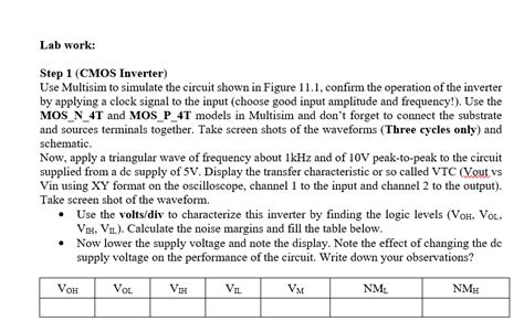 Lab Work Step 1 CMOS Inverter Use Multisim To Chegg Com
