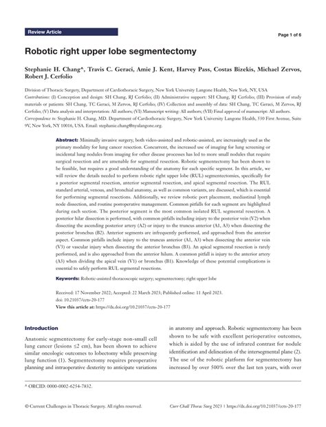 Pdf Robotic Right Upper Lobe Segmentectomy