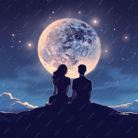 Premium Photo Illustration Of A Couple And A Full Moon View
