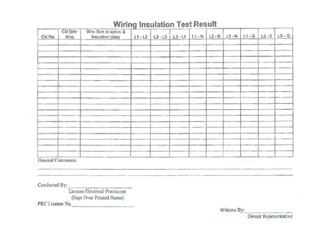 Form For Wiring Insulation Test Result Attachment To Cfei Accounting