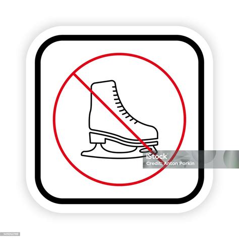 허용되지 않는 링크 영역 레크리에이션 표지판 금지 아이스 스케이트 블랙 라인 아이콘 금지 된 피겨 스케이팅 픽토그램 아이스 스케이트 겨울 부츠 금지 스케이터 레드 스톱 기호